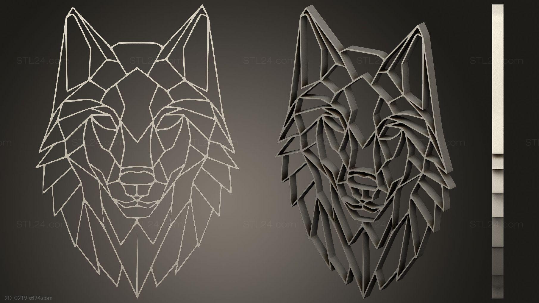 2D - Wolf 1, 2D_0219. 3D stl model for CNC